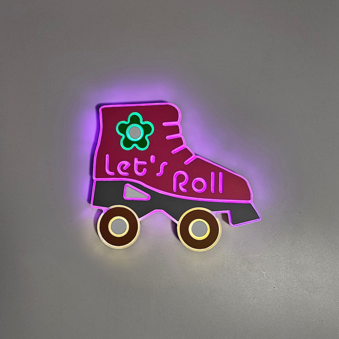 Roller Skate Lit LED Sign, Neon Like, Skate Light, Sports Art Work ...