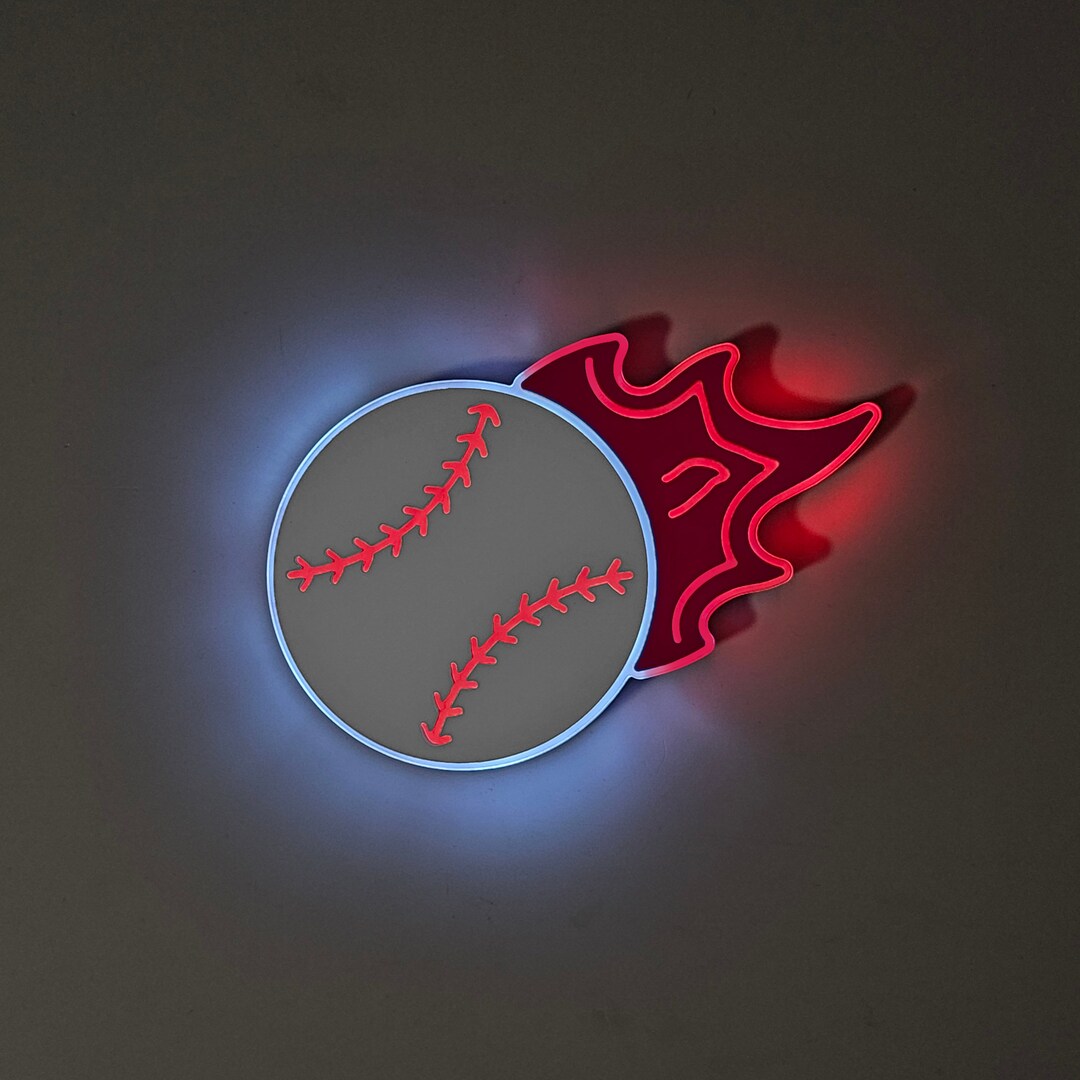 Flaming Baseball Light Sign , Neon Like , Baseball Lamp, Baseball Wall ...