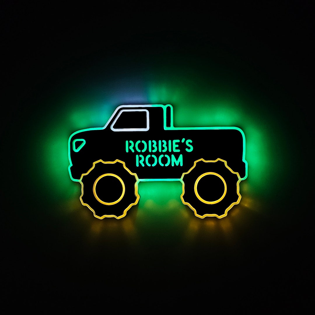 Monster Truck Sign, Personalized, Neon Like, Light Art, Wall Decor ...