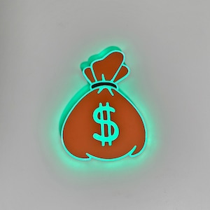 Money Bag Light up Sign, Neon Like, LED, Money Bag Decor, Money Bag ...