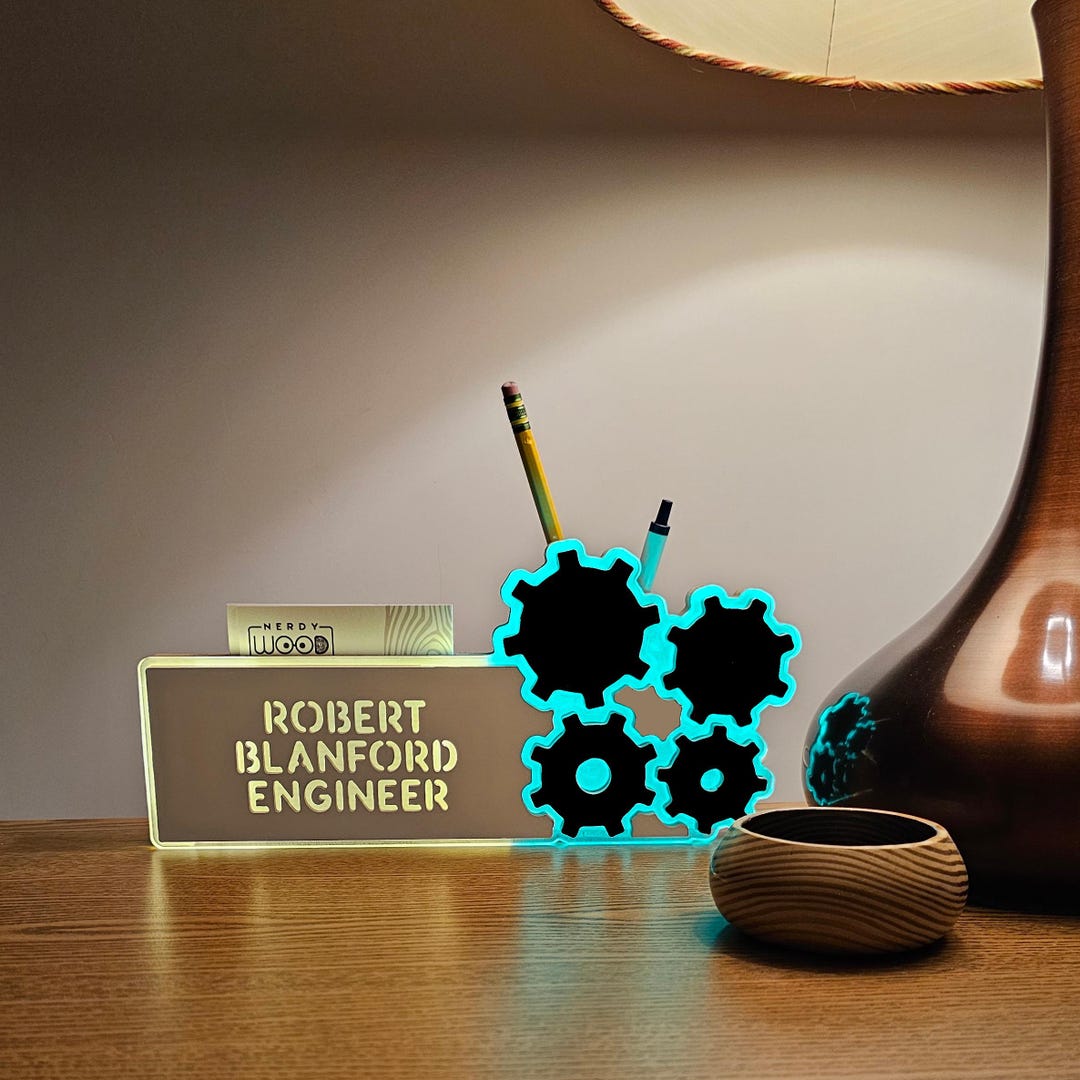 Gears Light up Desk Sign and Organizer , Neon Like , LED , Light, Edge ...