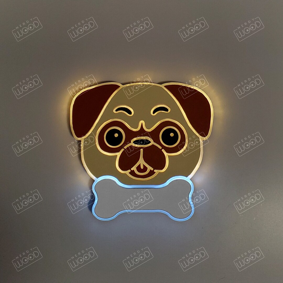 Pug Light up Wall Sign , Neon Like, Pug Night Light, Edge Lit LED, Pug ...
