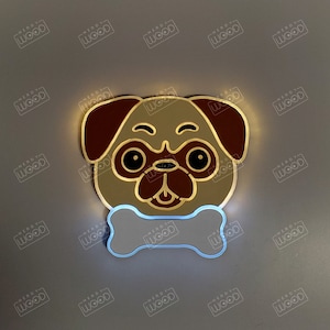 Pug Light up Wall Sign , Neon Like, Pug Night Light, Edge Lit LED, Pug ...