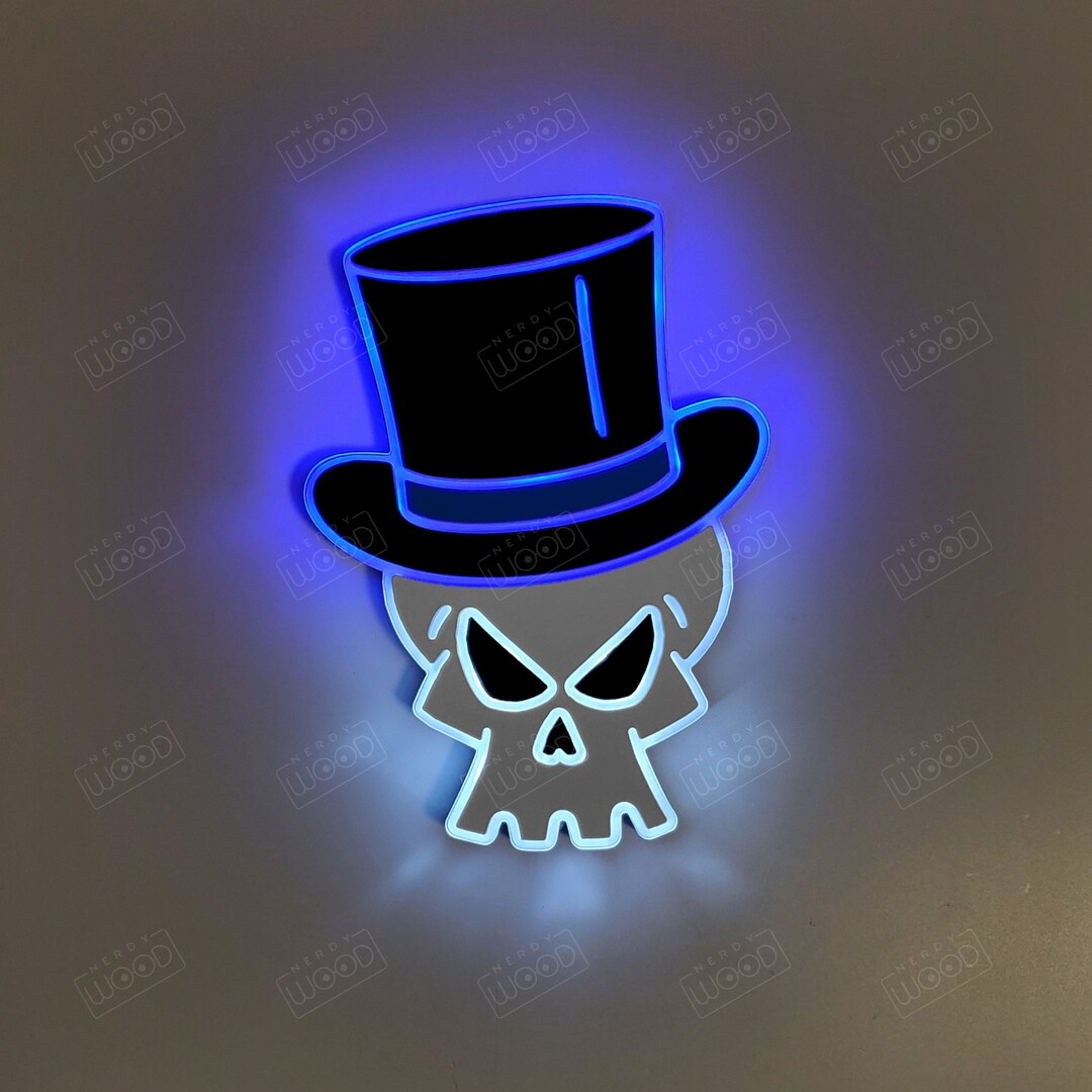 Top Hat Skull Art Sign , Neon Like, Top Hat Skull Night Light, Edge Lit ...