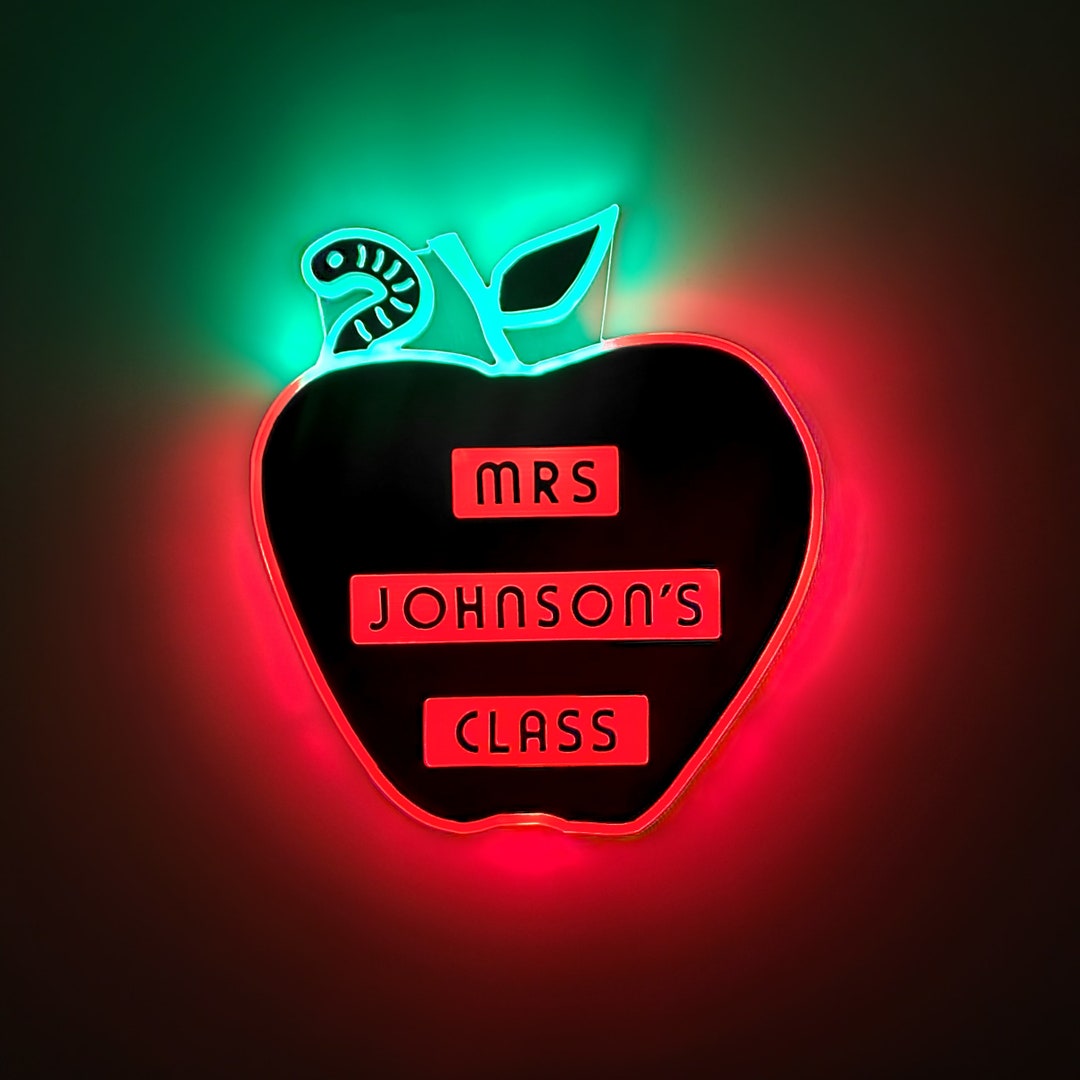 Teacher's Apple Sign Personalized Edge Lit LED Neon Like - Etsy