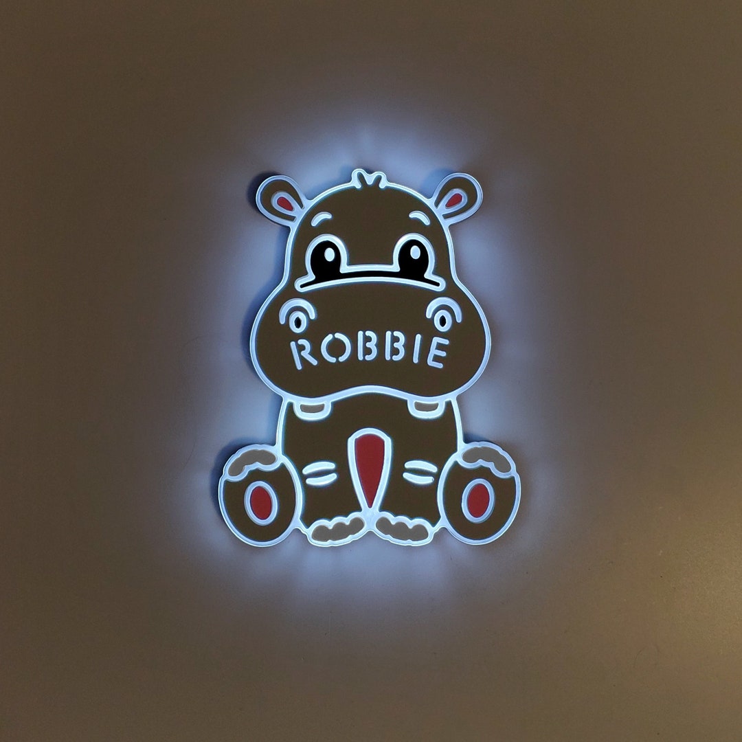Hippopotamus Light up Wall Sign, Neon Like, Hippo Night Light, Edge Lit ...