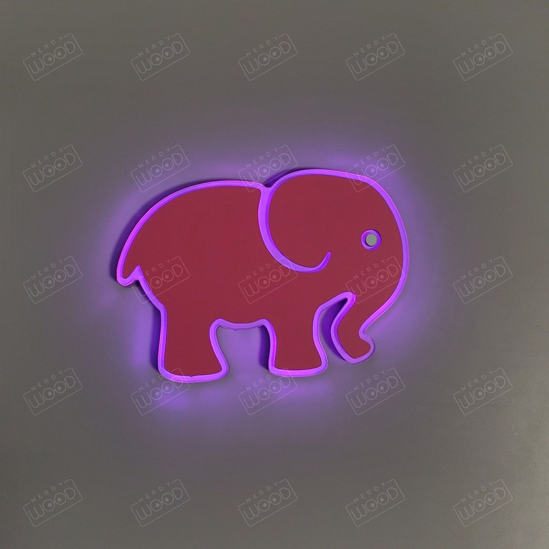 Cute Elephant Light Sign , Neon Like, Elephant Night Light, Edge Lit ...