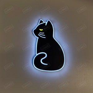 Halloween Black Cat Sign , Neon Like , Cat Night Light, Edge Lit LED ...