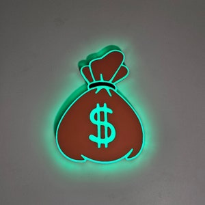 Money Bag Light up Sign, Neon Like, LED, Money Bag Decor, Money Bag ...
