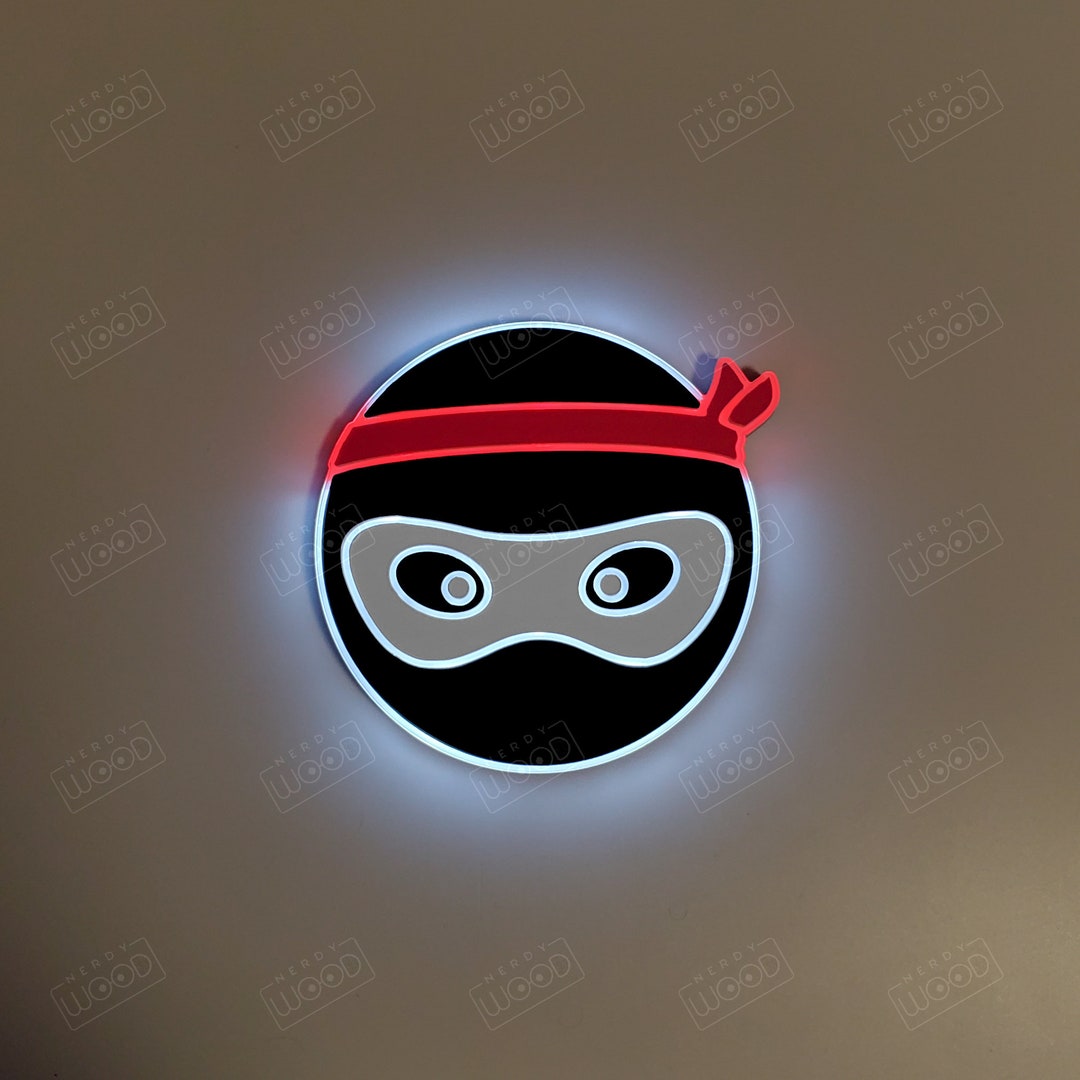 Ninja Face Art Sign , Neon Like, Ninja Face Night Light, Edge Lit LED ...