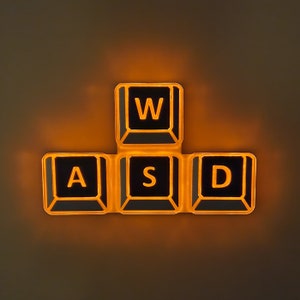 WASD Keys Edge Lit LED Sign , Neon Like , LED , Arcade , Light-up ...