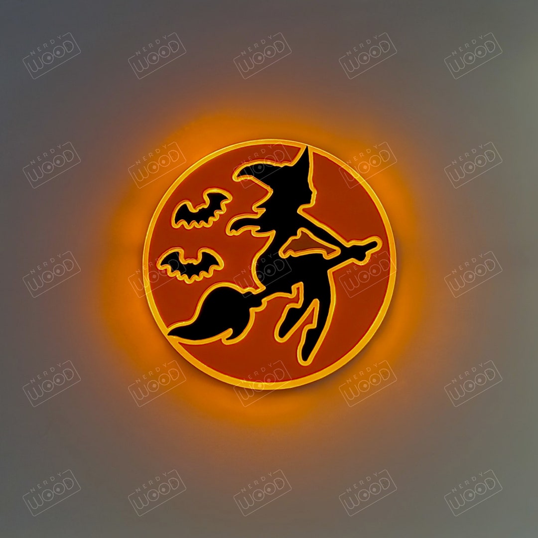 Halloween Cute Flying Witch Sign , Neon Like, Witch Night Light, Edge ...