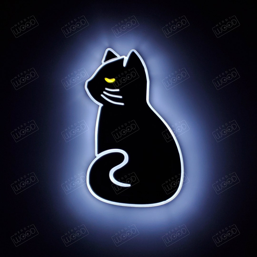 Halloween Black Cat Sign , Neon Like , Cat Night Light, Edge Lit LED ...