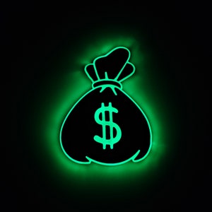Money Bag Light up Sign, Neon Like, LED, Money Bag Decor, Money Bag ...