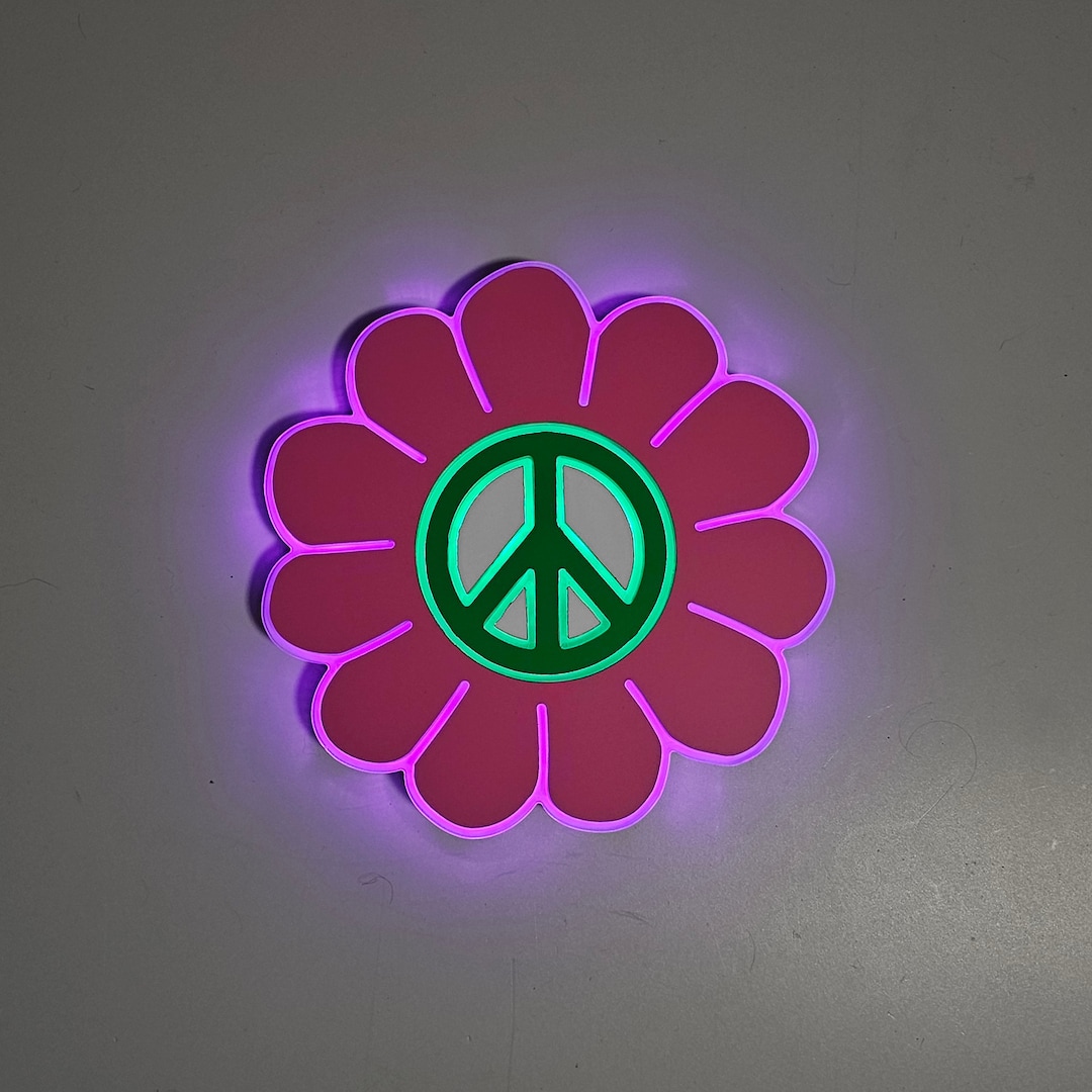 Peace Daisy Edge Lit LED Sign, Neon Like, Flower Light, Peace Art Work ...