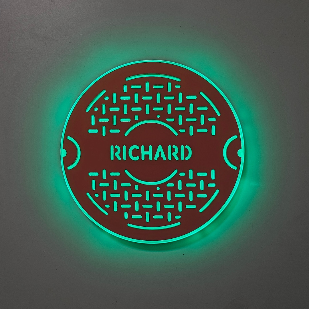 Sewer Lid Name Sign, Personalized, Neon Like, Light Art, Wall Decor ...