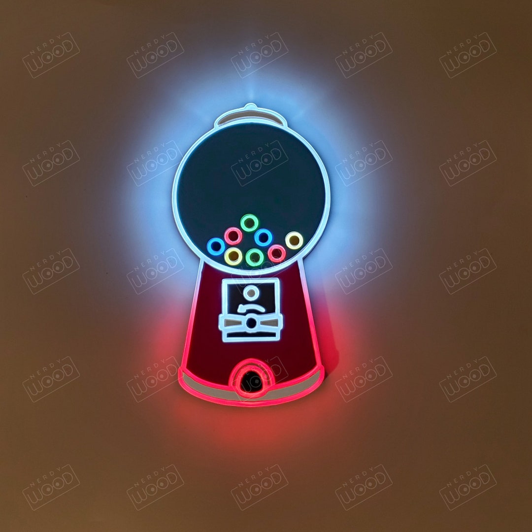 Gumball Machine Sign , Neon Like , LED , Wall Decor, Night Light, Edge ...