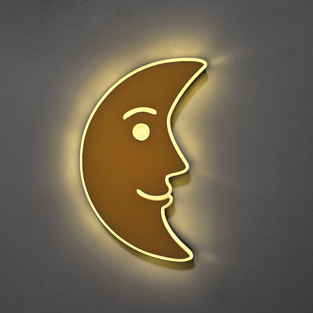 Moon Face Sign, Neon Like, Moon Face Night Light, Edge Lit LED, Moon ...