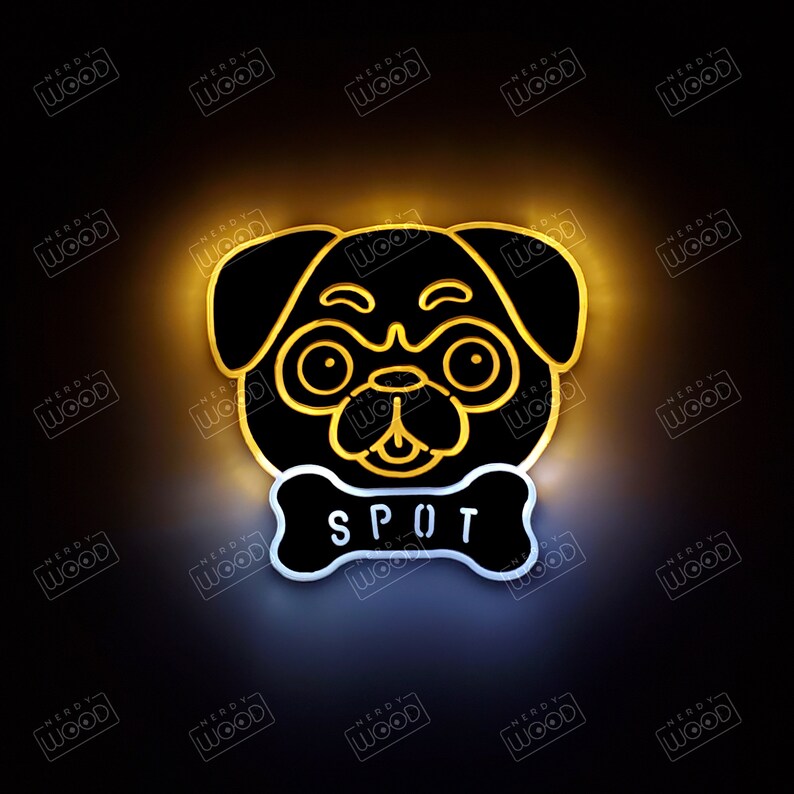 Pug Light up Wall Sign Neon Like Pug Night Light Edge Lit - Etsy