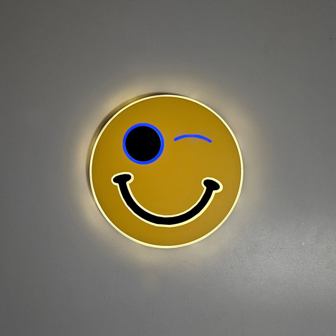 Smile With Winking Eyes Sign, Neon Like, Light Art, Wall Decor, Smile ...
