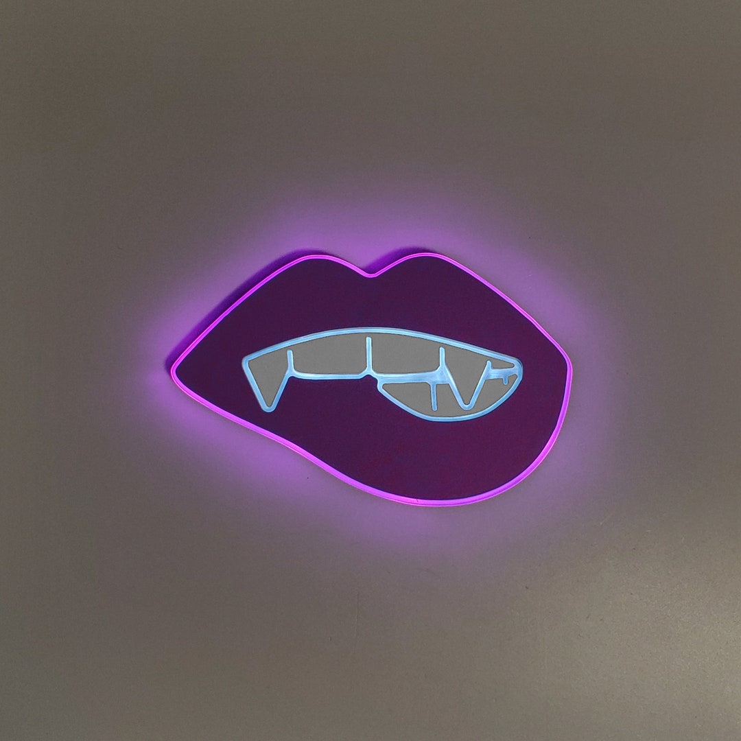 Vampire Biting Lip Sign, Neon Like, Light Wall Decor, Lip Night Light ...