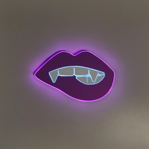 Vampire Biting Lip Sign, Neon Like, Light Wall Decor, Lip Night Light ...