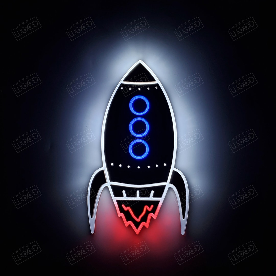 Rocket Ship Sign , Neon Like , LED , Wall Decor, Night Light, Edge Lit ...
