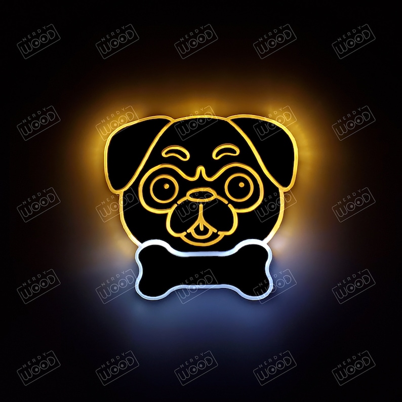 Pug Light up Wall Sign Neon Like Pug Night Light Edge Lit - Etsy