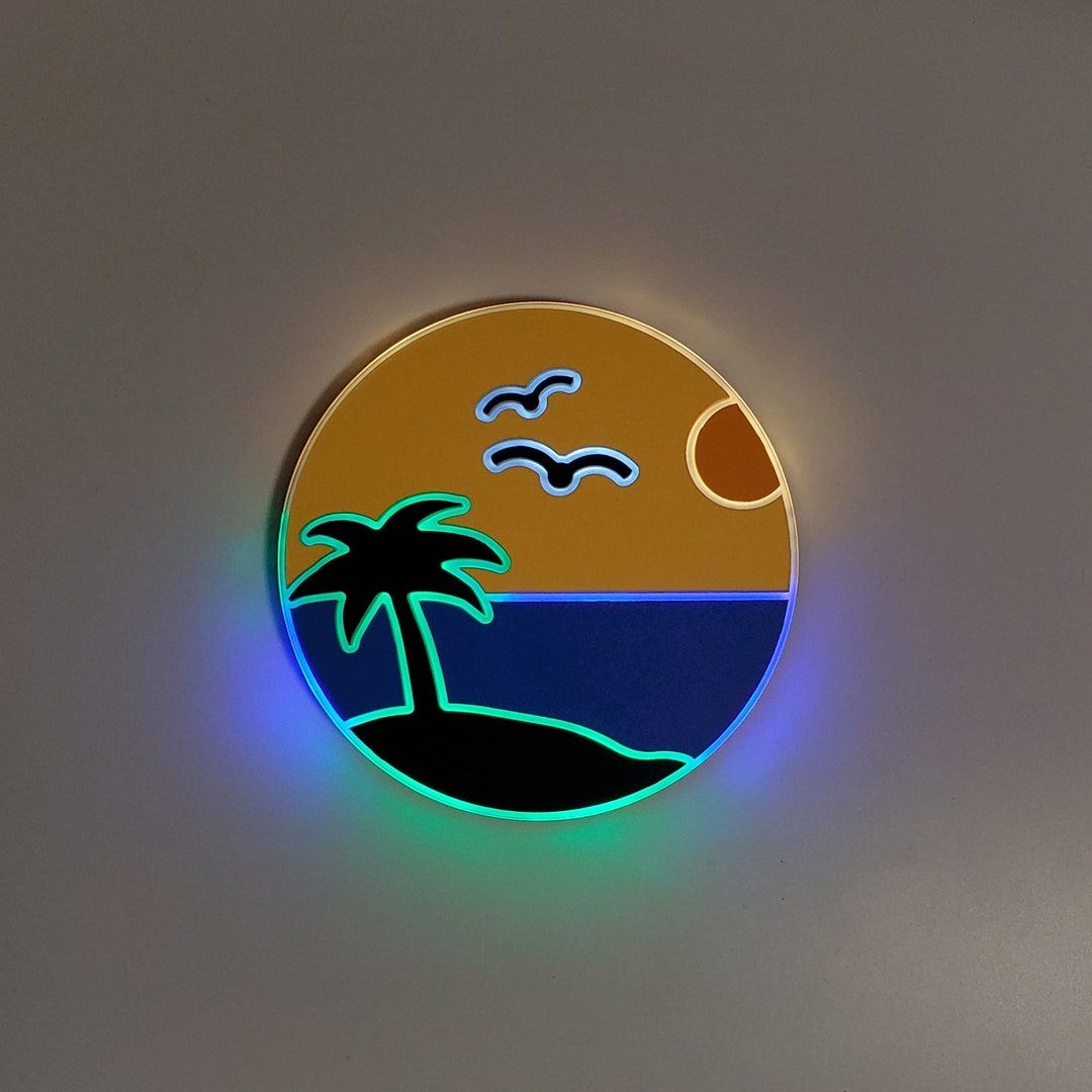 Beach Art Sign , Neon Like, Palm Tree Night Light, Edge Lit LED, Beach ...