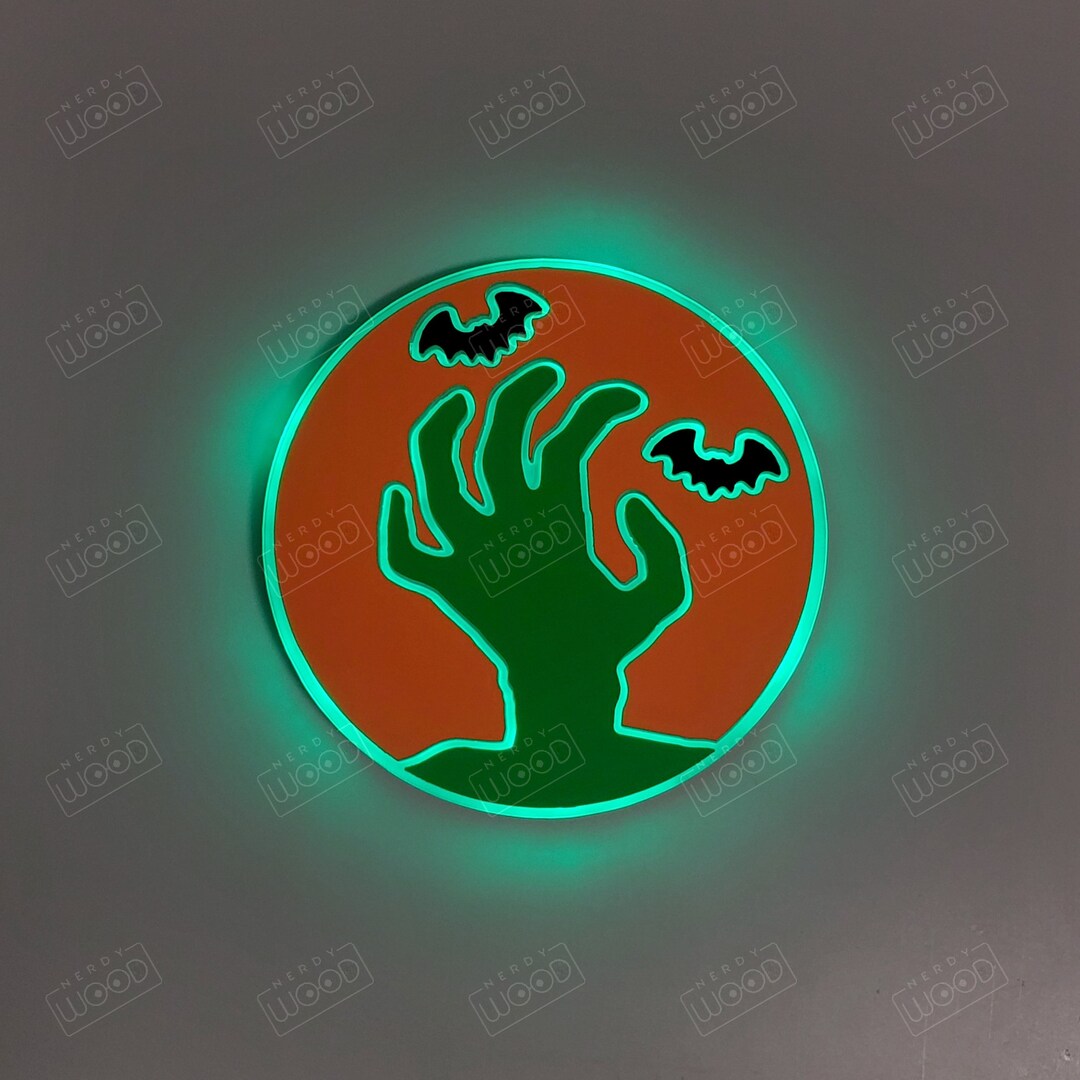 Halloween Zombie Hand Sign , Neon Like , Zombie Night Light, Edge Lit ...