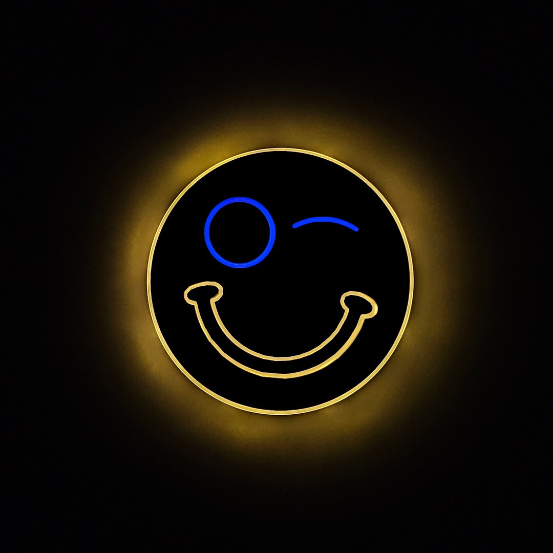 Smile With Winking Eyes Sign Neon Like Light Art Wall - Etsy