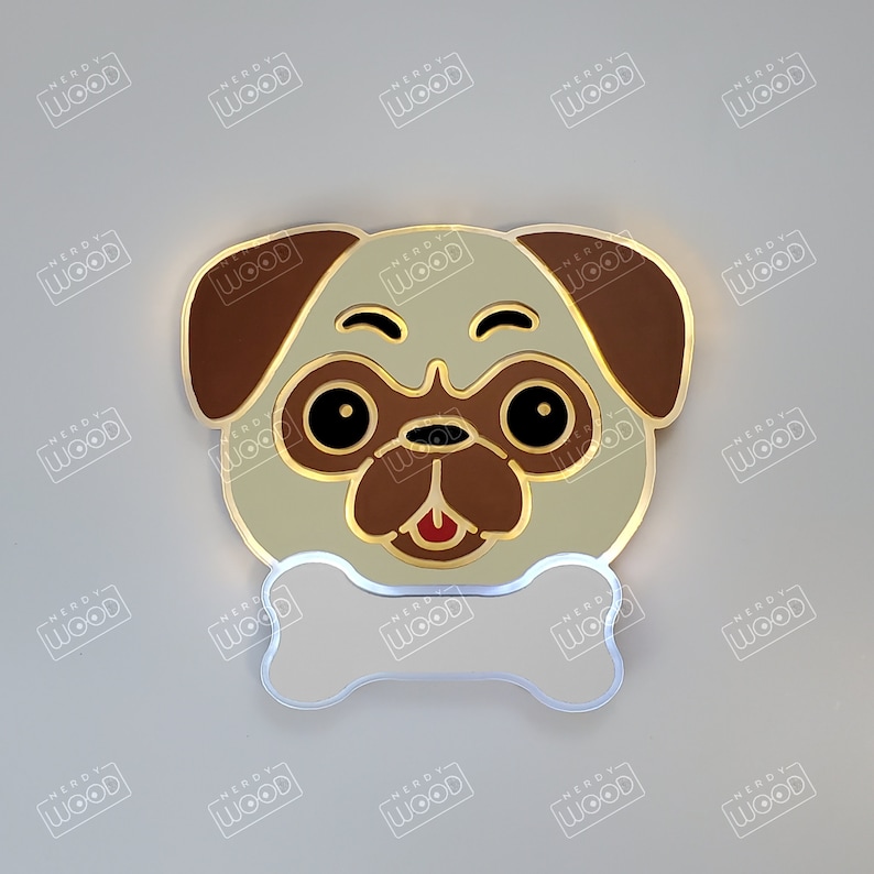 Pug Light up Wall Sign Neon Like Pug Night Light Edge Lit - Etsy