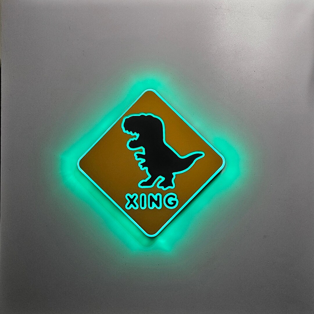 T Rex X-ing Light Sign, Dinosaur Neon Like, T Rex Light, Edge Lit LED ...