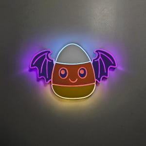 Halloween Candy Corn Bat Sign , Neon Like, Witch Night Light, Edge Lit ...