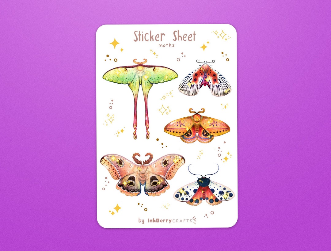 Sticker Sheet | Moth Stickers, Moth Planner Stickers, Moon Moth, Goth ...