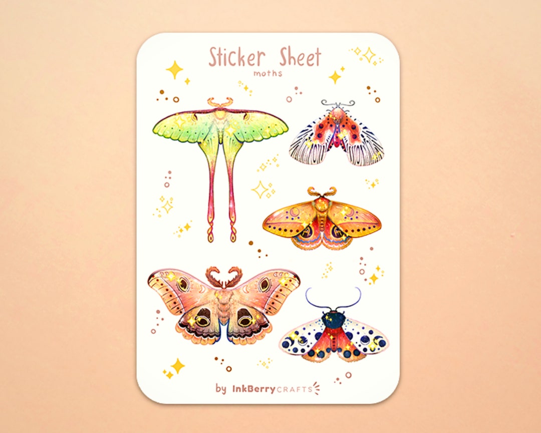 Sticker Sheet Moth Stickers Moth Planner Stickers Moon - Etsy