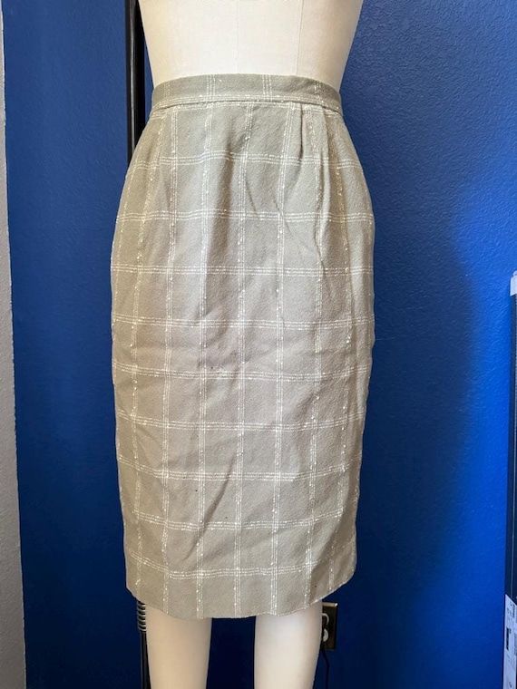 1950s / 1960s Sage Green & Creme Pencil Skirt - Gem