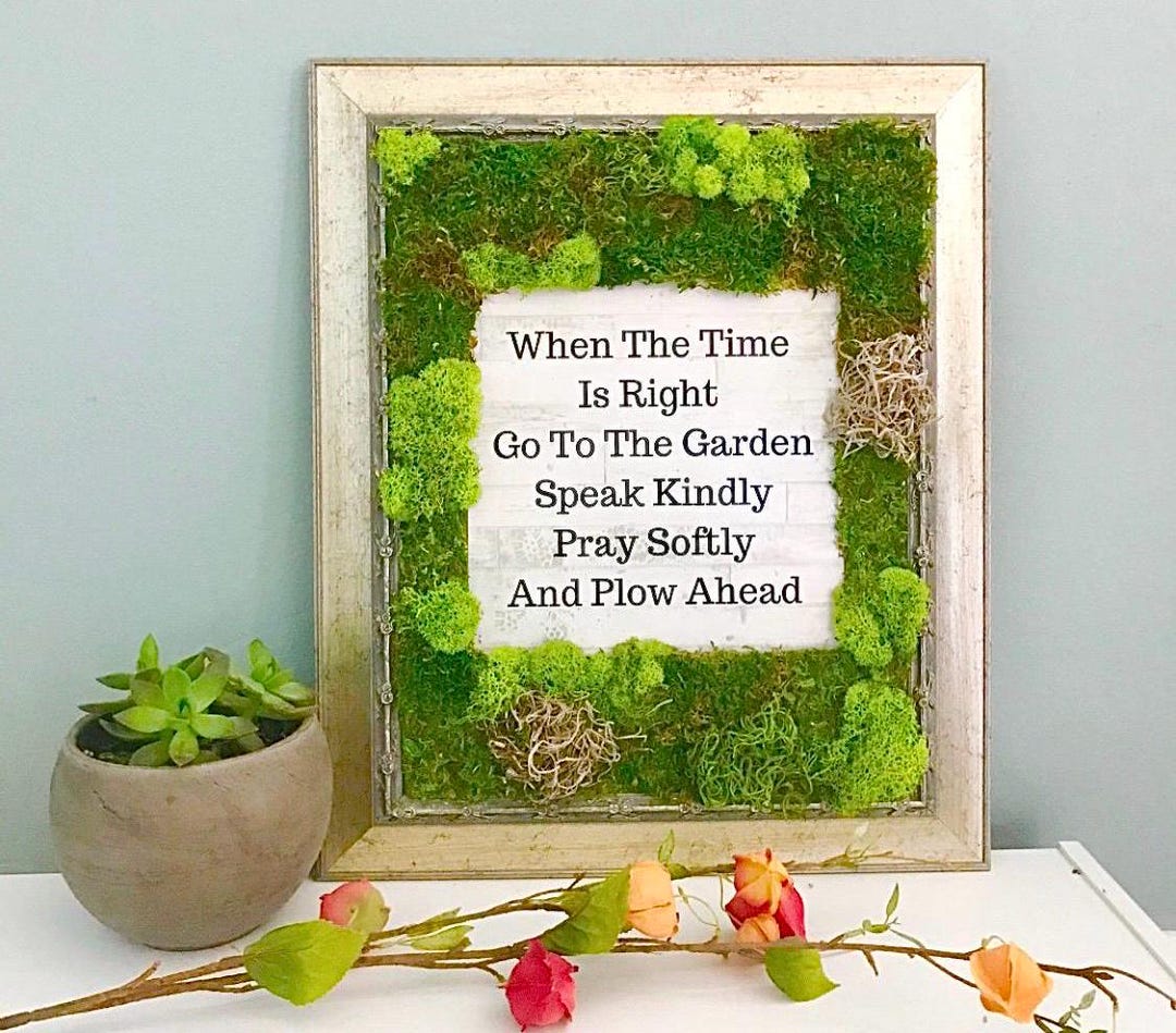 Moss Wall Art, Affirmation Quote, Garden Saying, Vintage Gold Frame ...