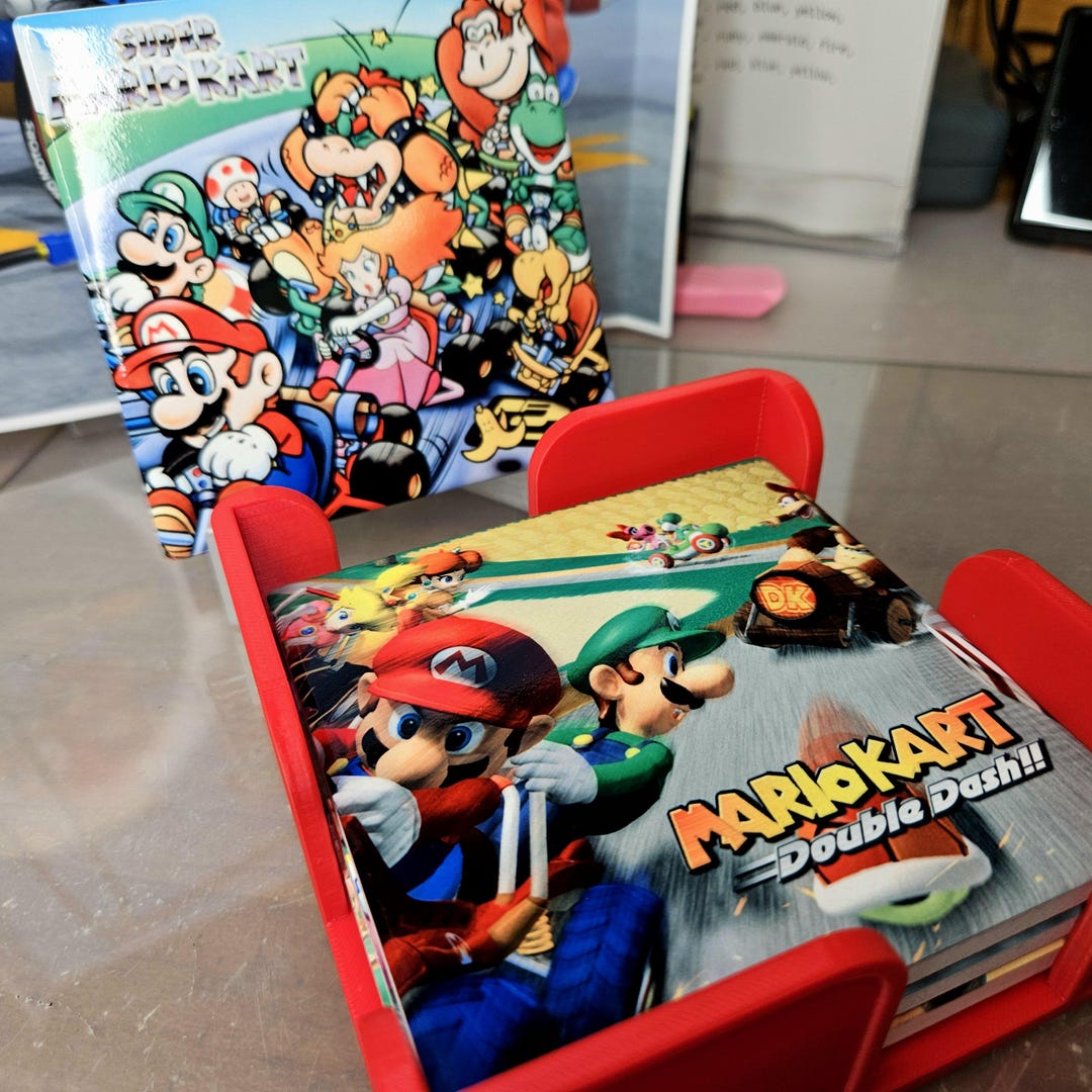 Mario Kart Coaster Set With Storage Caddy - Set of 4 Ceramic Coasters ...