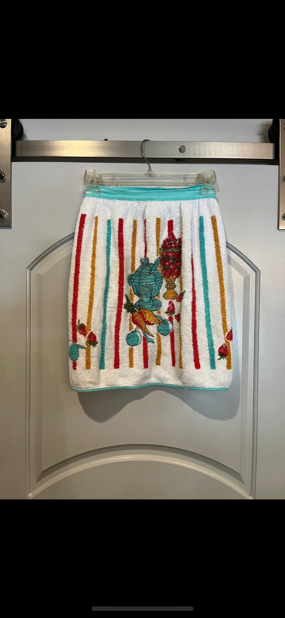 Vintage Terry Cloth Striped Strawberry Trifle, Carrots, and Soup Tureen ...