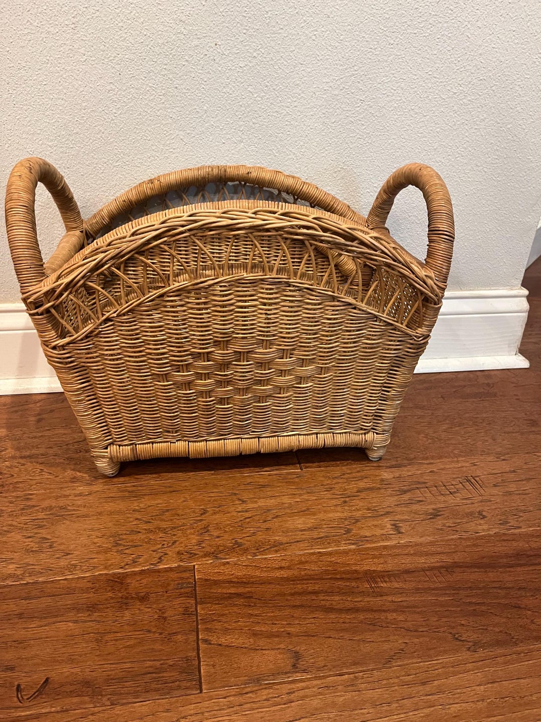 Vintage Wicker Style Rattan Magazine Rack. Solid Construction. GUC - Etsy