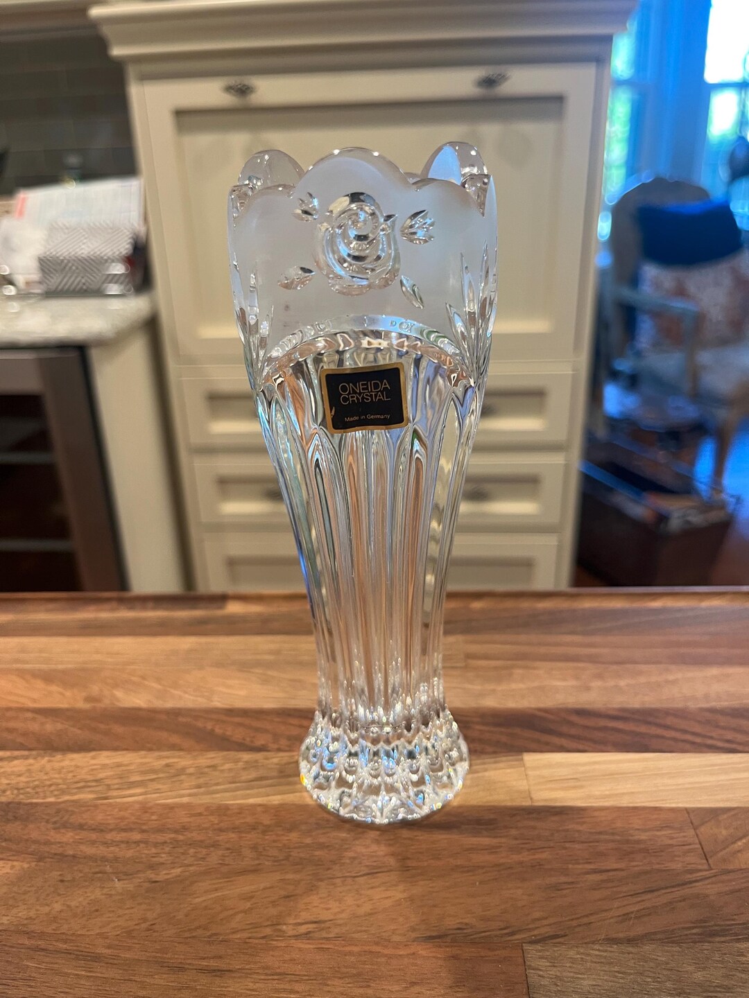 Vintage Oneida Crystal Vase With Sweet Rosebud Design. EUC! Heavy! - Etsy