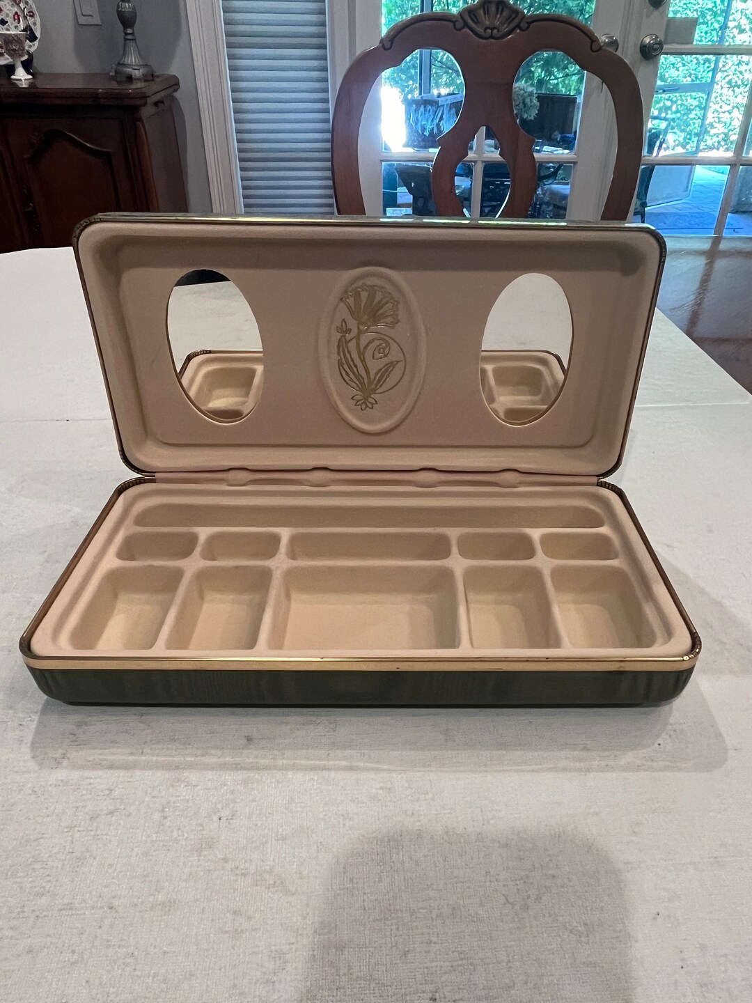 Vintage Green Grossgrain Ribbon Clamshell Travel Jewelry Box. GUC - Etsy