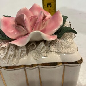 Vintage/ Antique Porcelain Style Pink Rose Jewelry/ Trinket Box ...