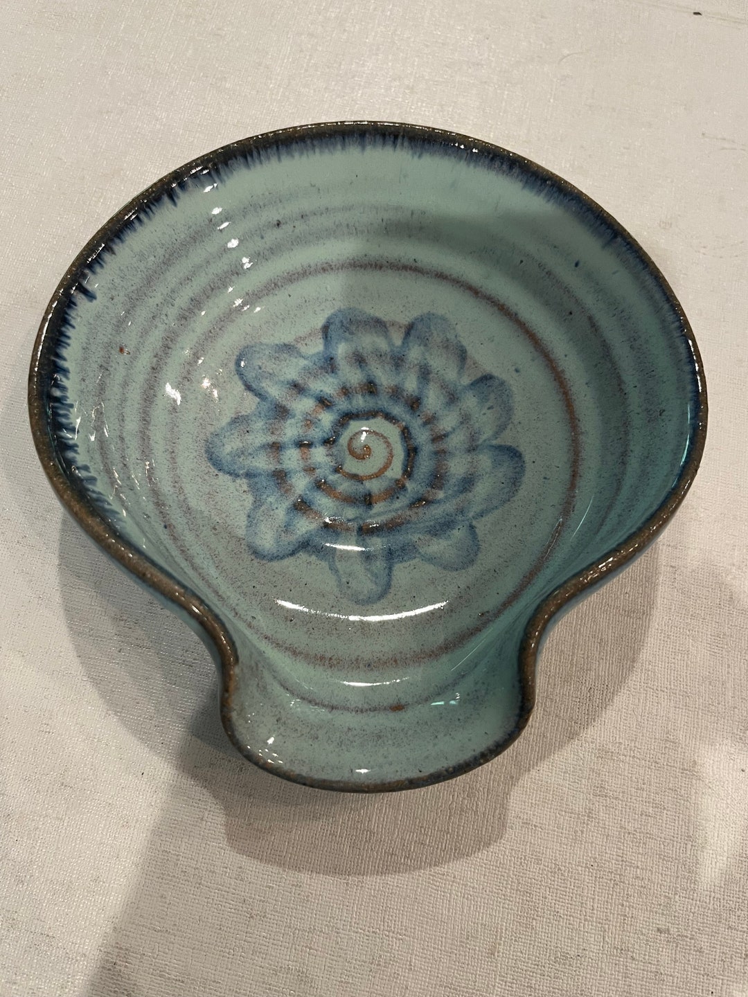 Vintage Guzman Pottery Blue Swirl Flower Spoon Rest. EUC - Etsy