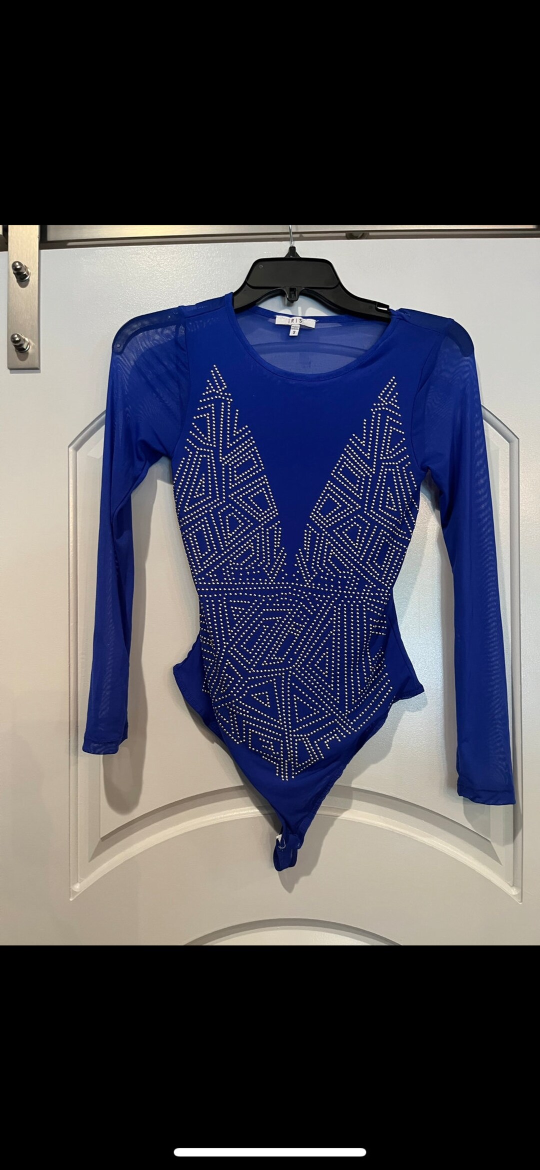 Vintage Cobalt Blue Sheer Mesh Style Bodysuit With Gold Dot Design ...