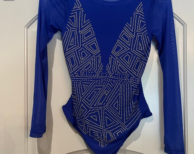 Vintage Cobalt Blue Sheer Mesh Style Bodysuit With Gold Dot Design ...