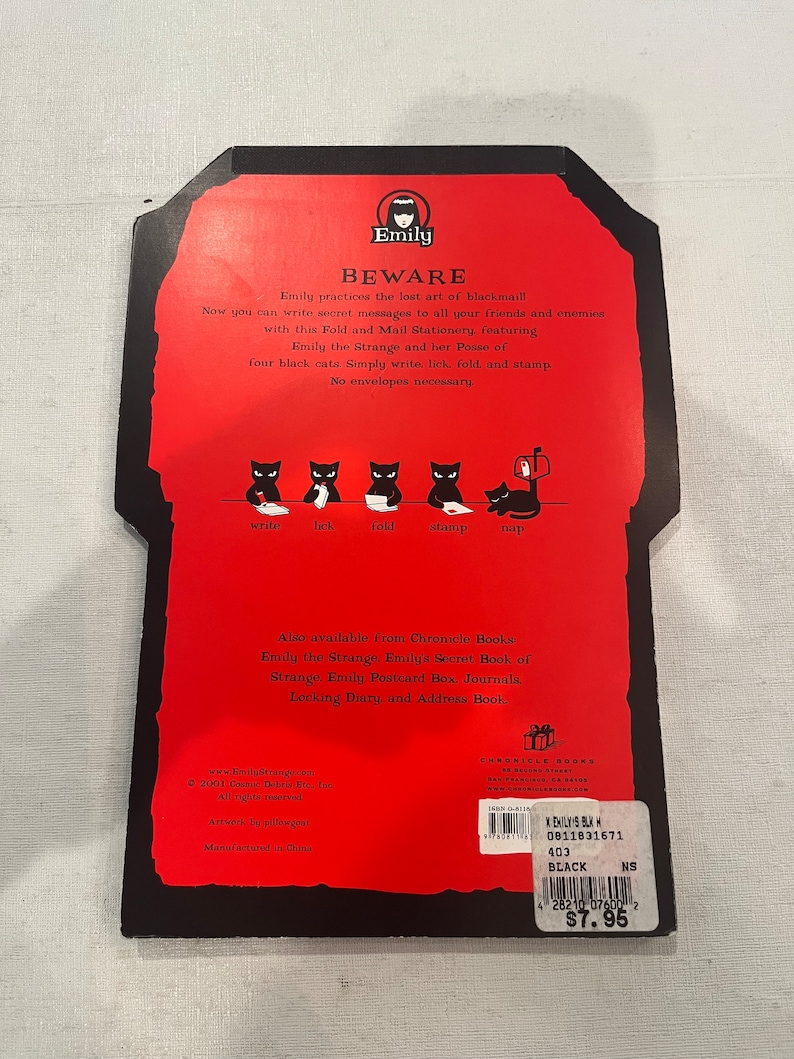 Rare 2001 Emily the Strange, Emily’s Black Mail Stationary Note Pad ...