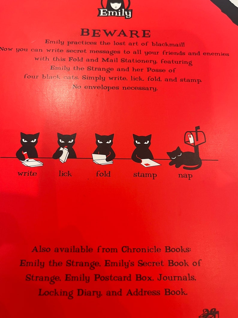 Rare 2001 Emily the Strange, Emily’s Black Mail Stationary Note Pad ...