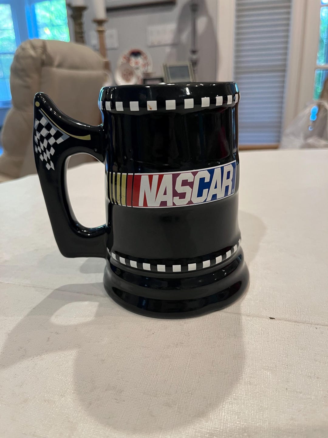 Vintage NASCAR Large Black Checkered Flag Handle Mug. Heavy - Etsy